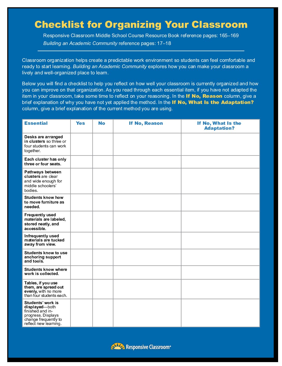 Classroom Organization Checklist