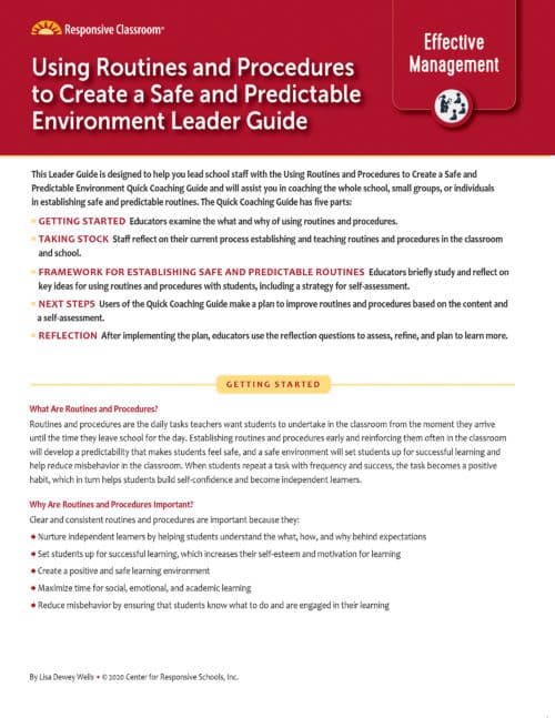 Quick Coaching Guide: Using Routines and Procedures to Create a Safe ...