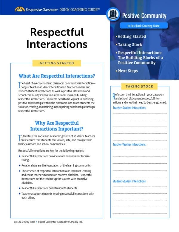 Quick Coaching Guide: Respectful Interactions | Responsive Classroom