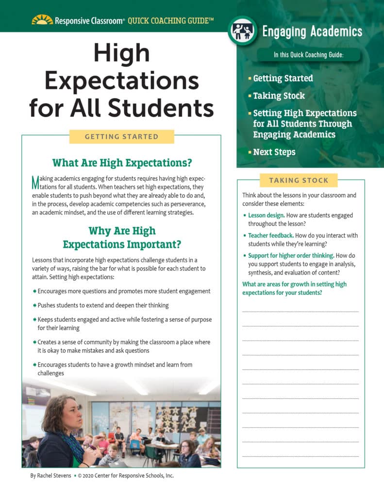 Quick Coaching Guide: High Expectations for All Students | Responsive ...