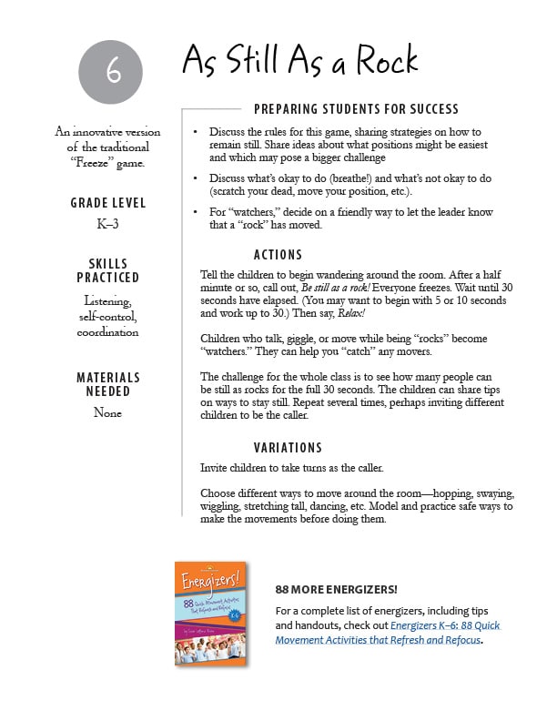 As Still As a Rock: An Energizer for Self Control | Responsive Classroom